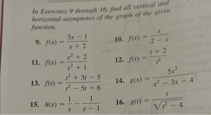 Solved In Exercises 9 through 16, find all vertical and | Chegg.com