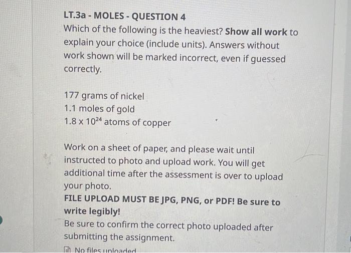 Solved LT.3a - MOLES - QUESTION 4 Which of the following is | Chegg.com