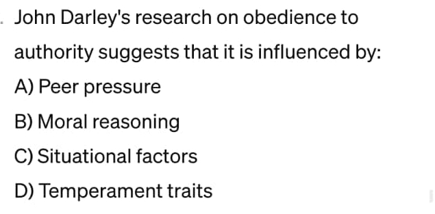 Solved John Darley's research on obedience to authority | Chegg.com