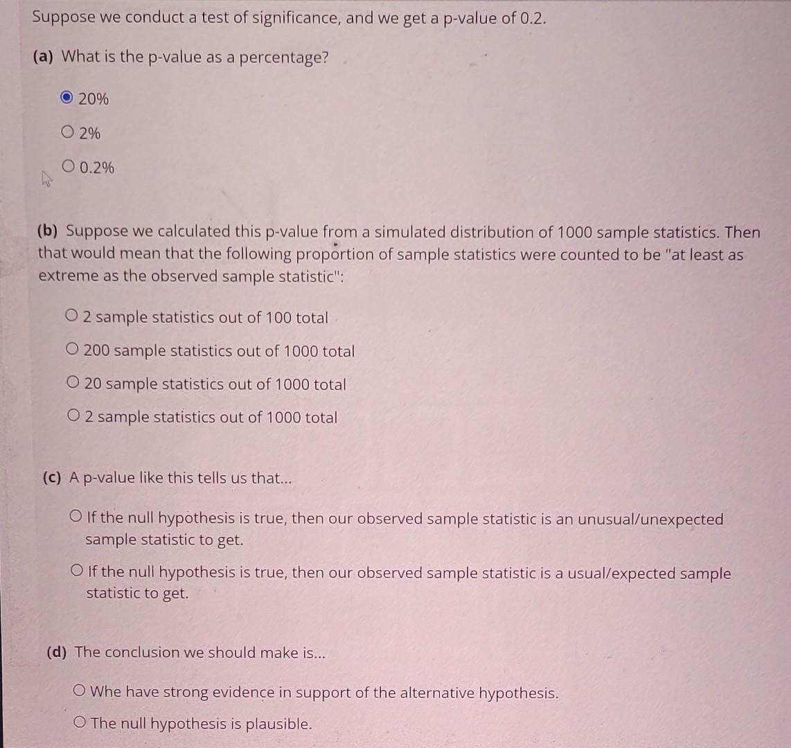 Solved Suppose we conduct a test of significance, and we get | Chegg.com