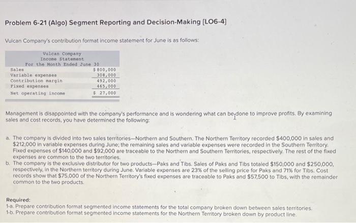 Solved Problem 6-21 (Algo) Segment Reporting and | Chegg.com