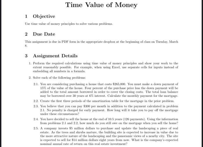 Solved Time Value of Money 1 Objective Use time value of | Chegg.com
