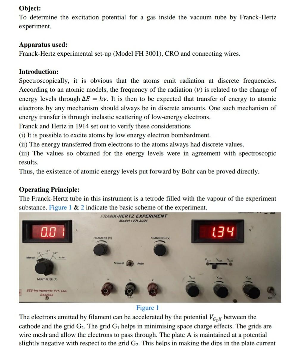 Solved Advanced Physics Frank Hertz experiment. With the | Chegg.com