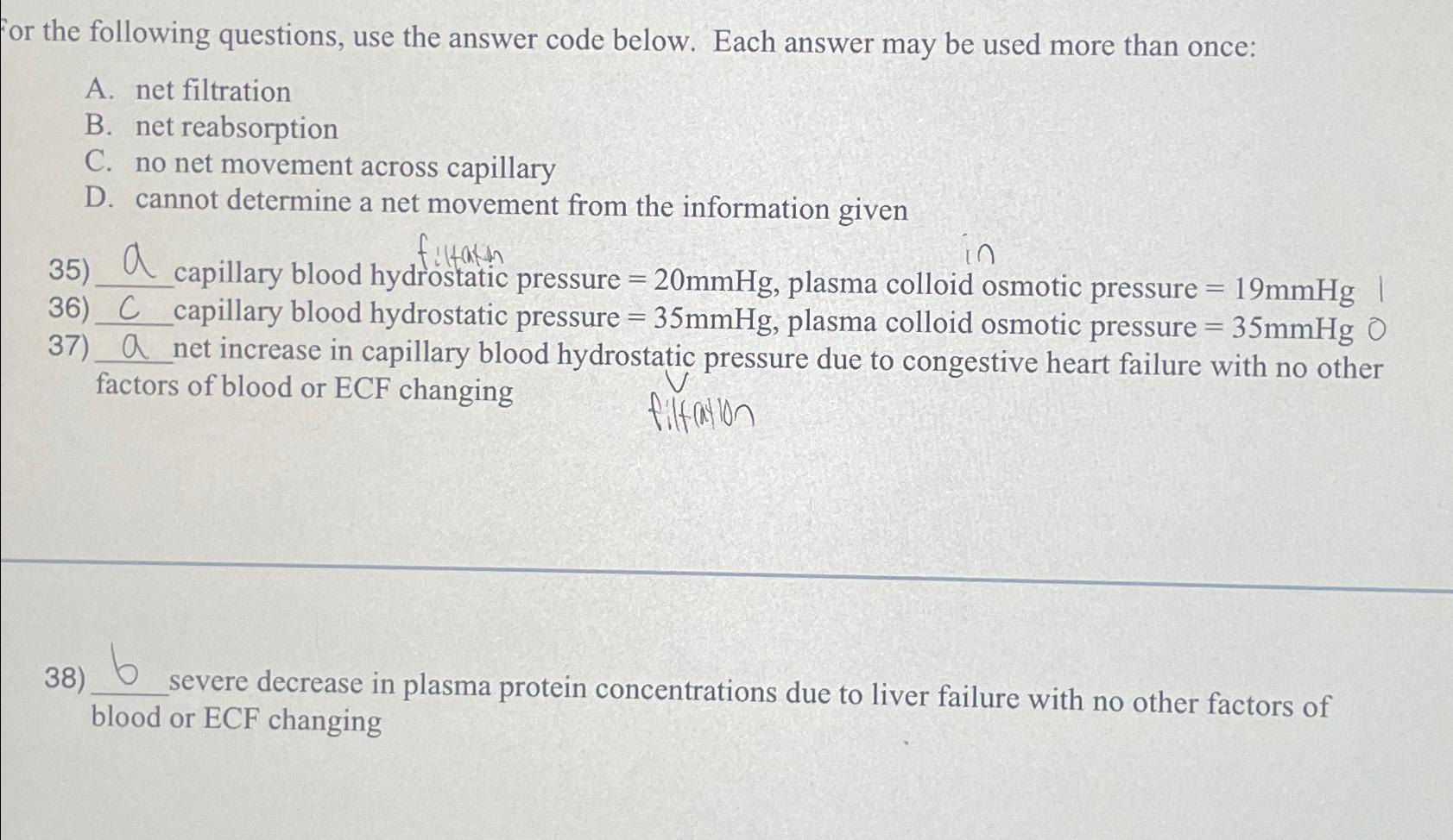 Solved or the following questions, use the answer code | Chegg.com