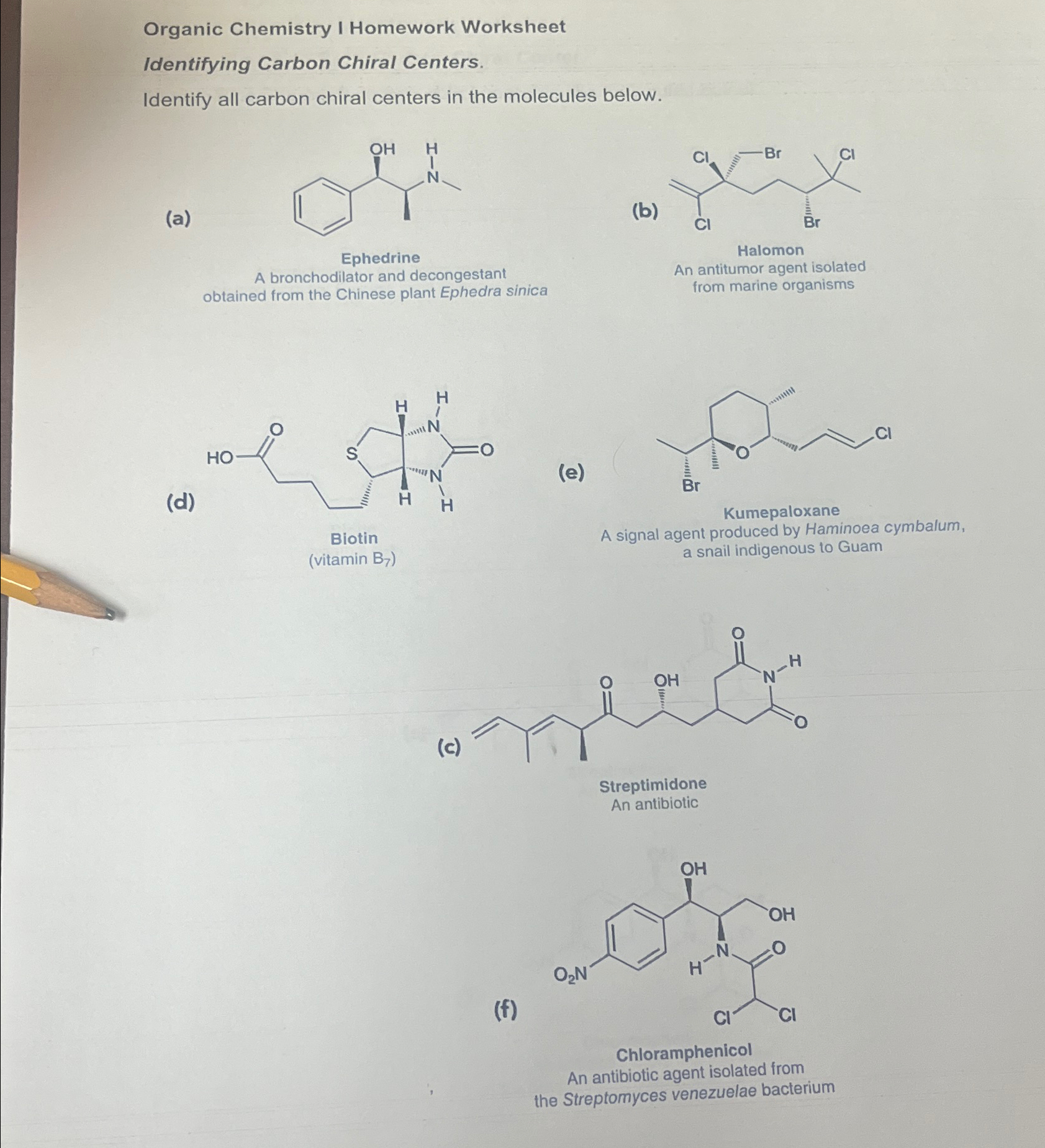 Solved Organic Chemistry I Homework WorksheetIdentifying | Chegg.com