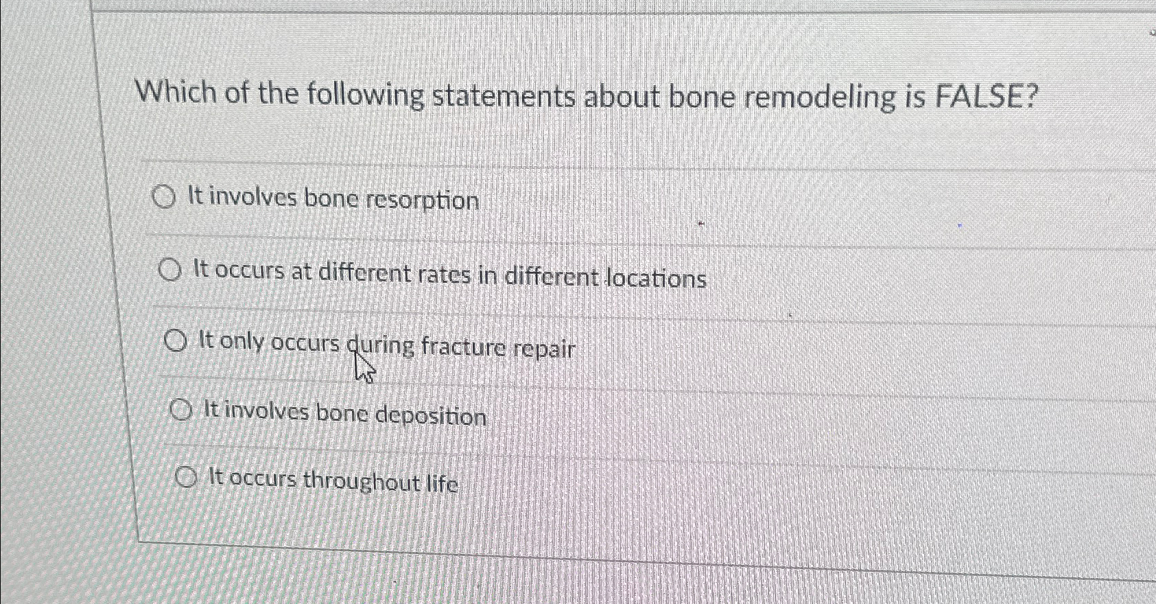 Solved Which of the following statements about bone | Chegg.com