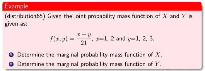Solved (distribution65) Given the joint probability mass | Chegg.com
