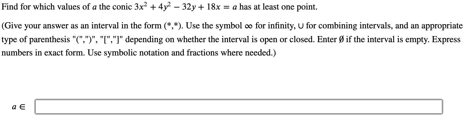 Solved Find for which values of a the conic | Chegg.com
