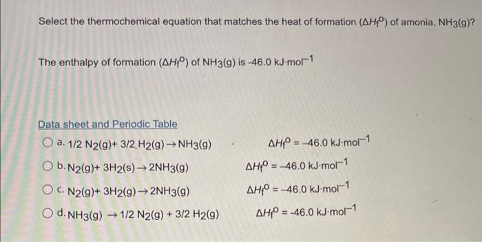 Solved Select the thermochemical equation that matches the | Chegg.com