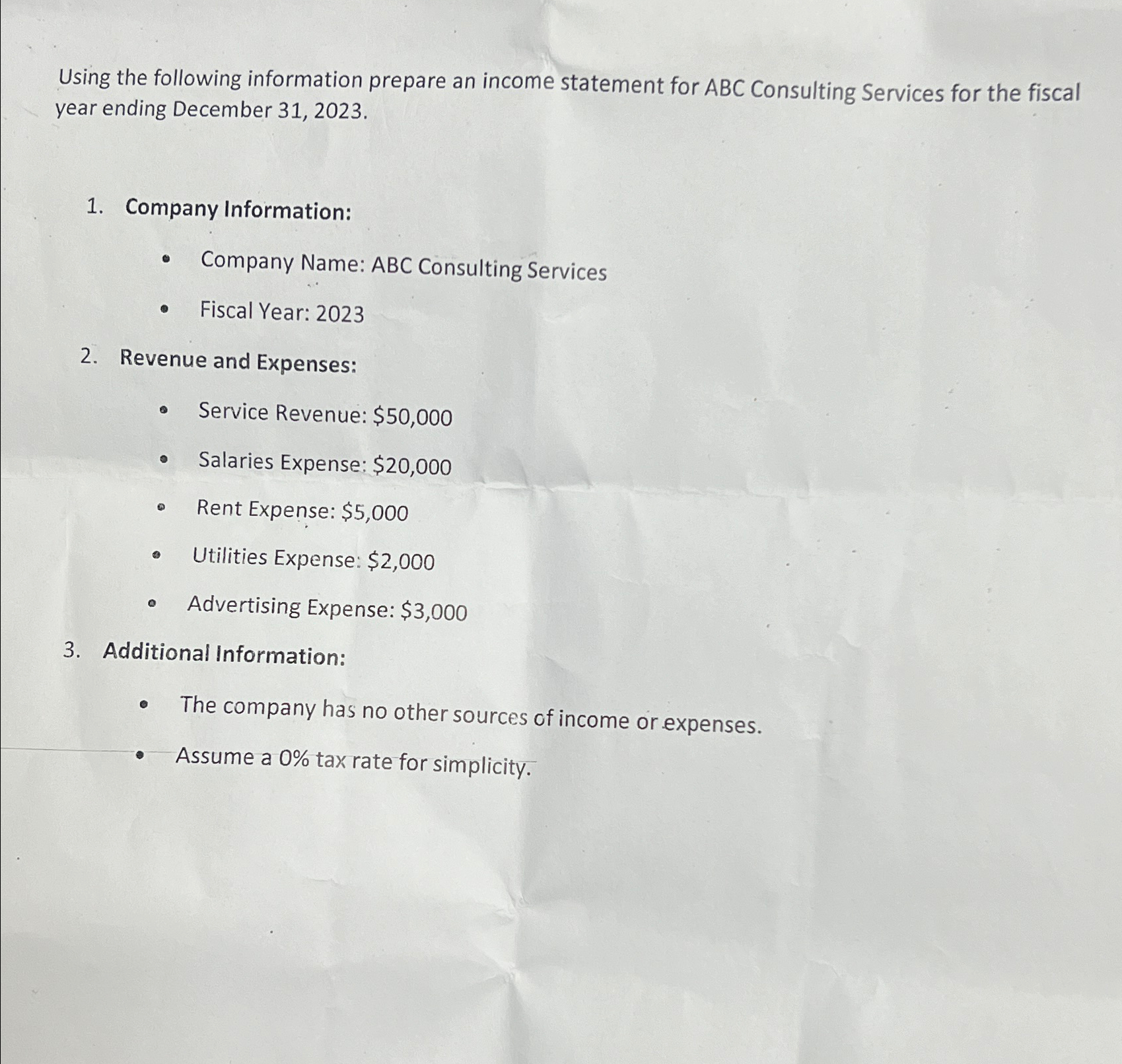 Solved Using the following information prepare an income | Chegg.com