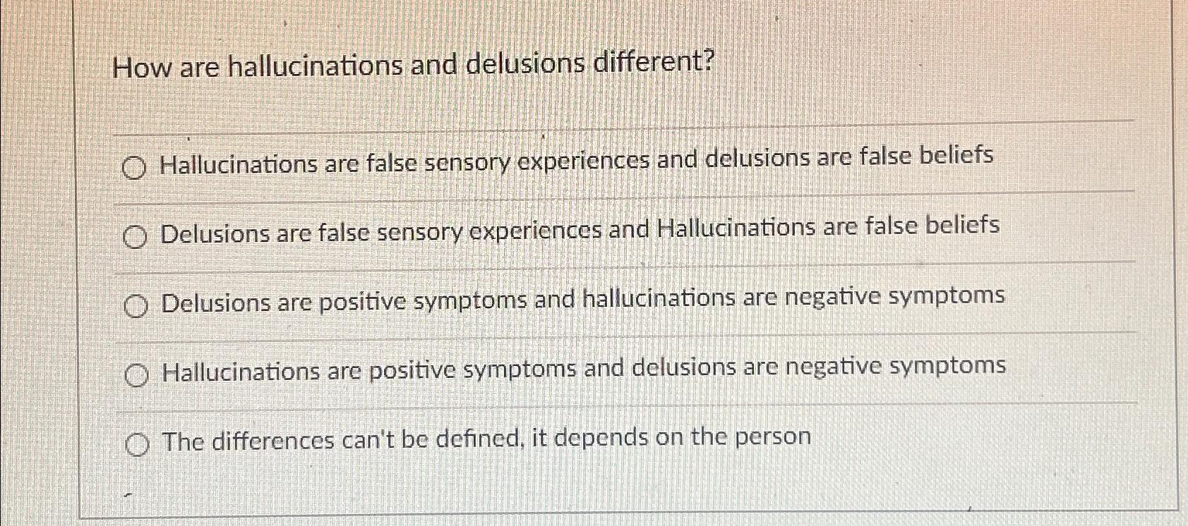 Solved How are hallucinations and delusions | Chegg.com