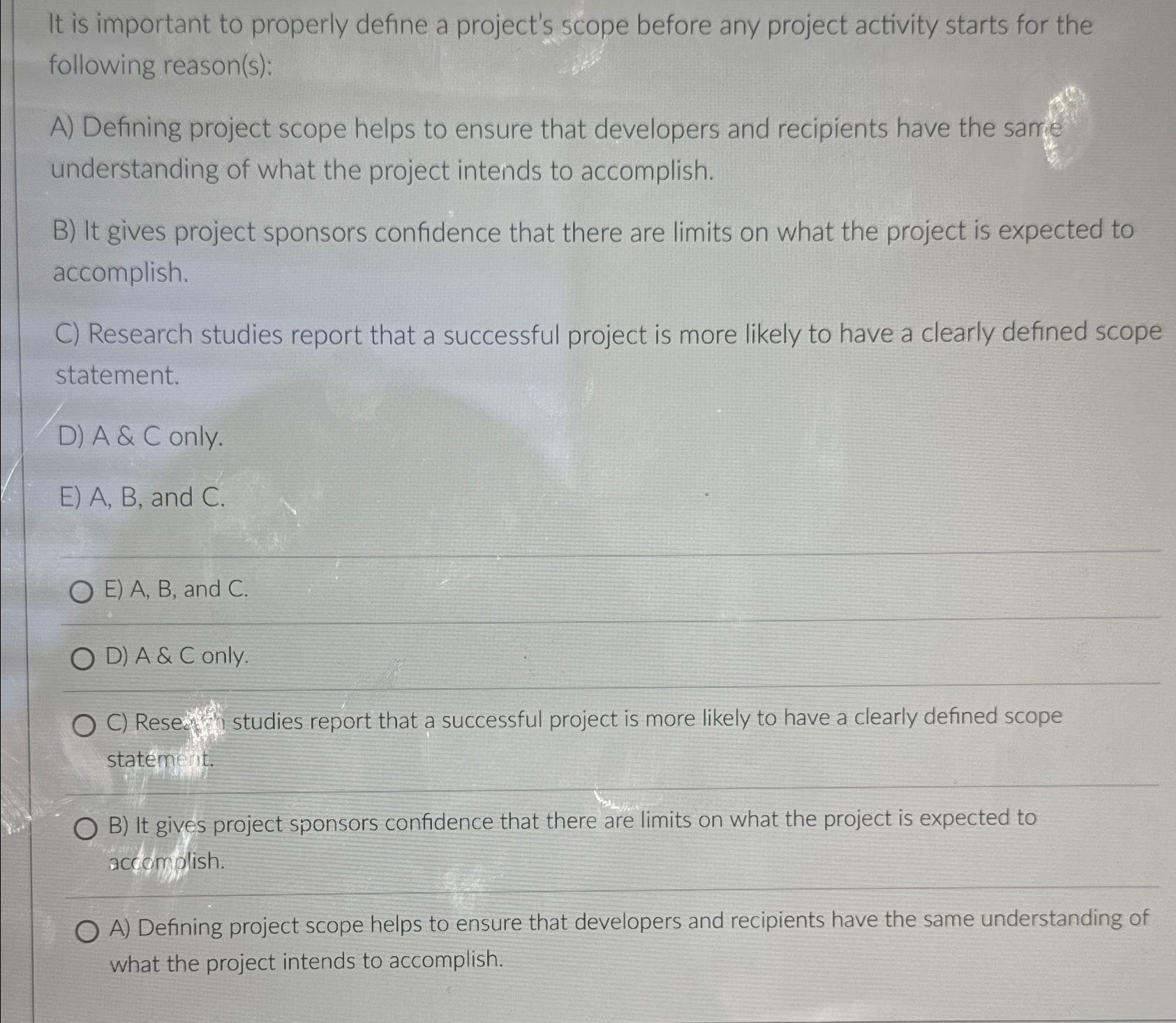 Solved It is important to properly define a project's scope | Chegg.com