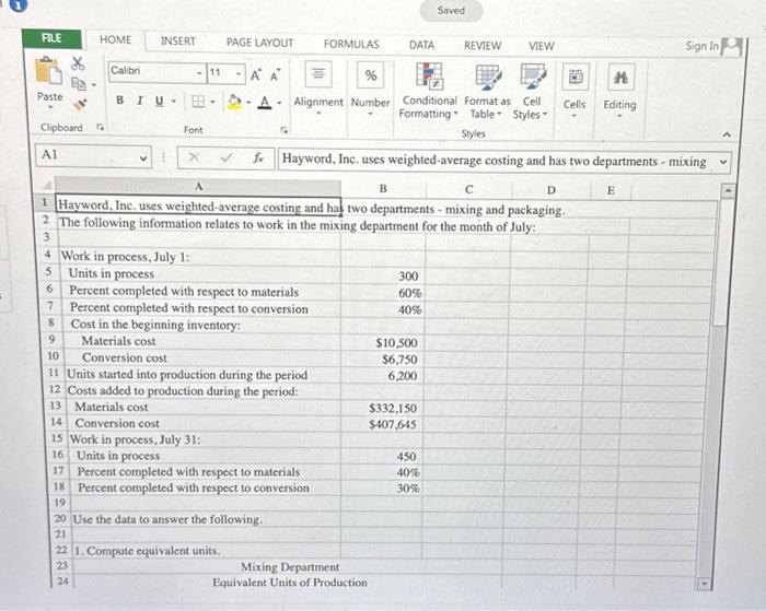 Solved Excel SIM: Process Costing using the Weighted-Average | Chegg.com Solved Excel SIM: Process Costing using the Weighted-Average | Chegg.com