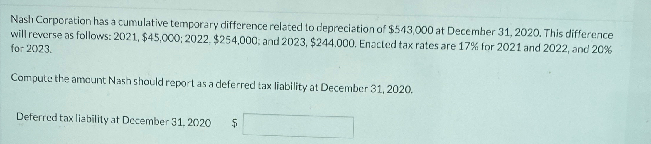 Solved Nash Corporation has a cumulative temporary | Chegg.com