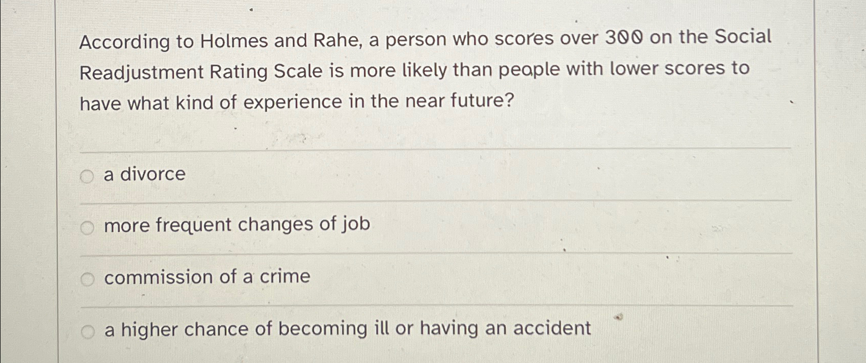 Solved According to Holmes and Rahe, a person who scores | Chegg.com
