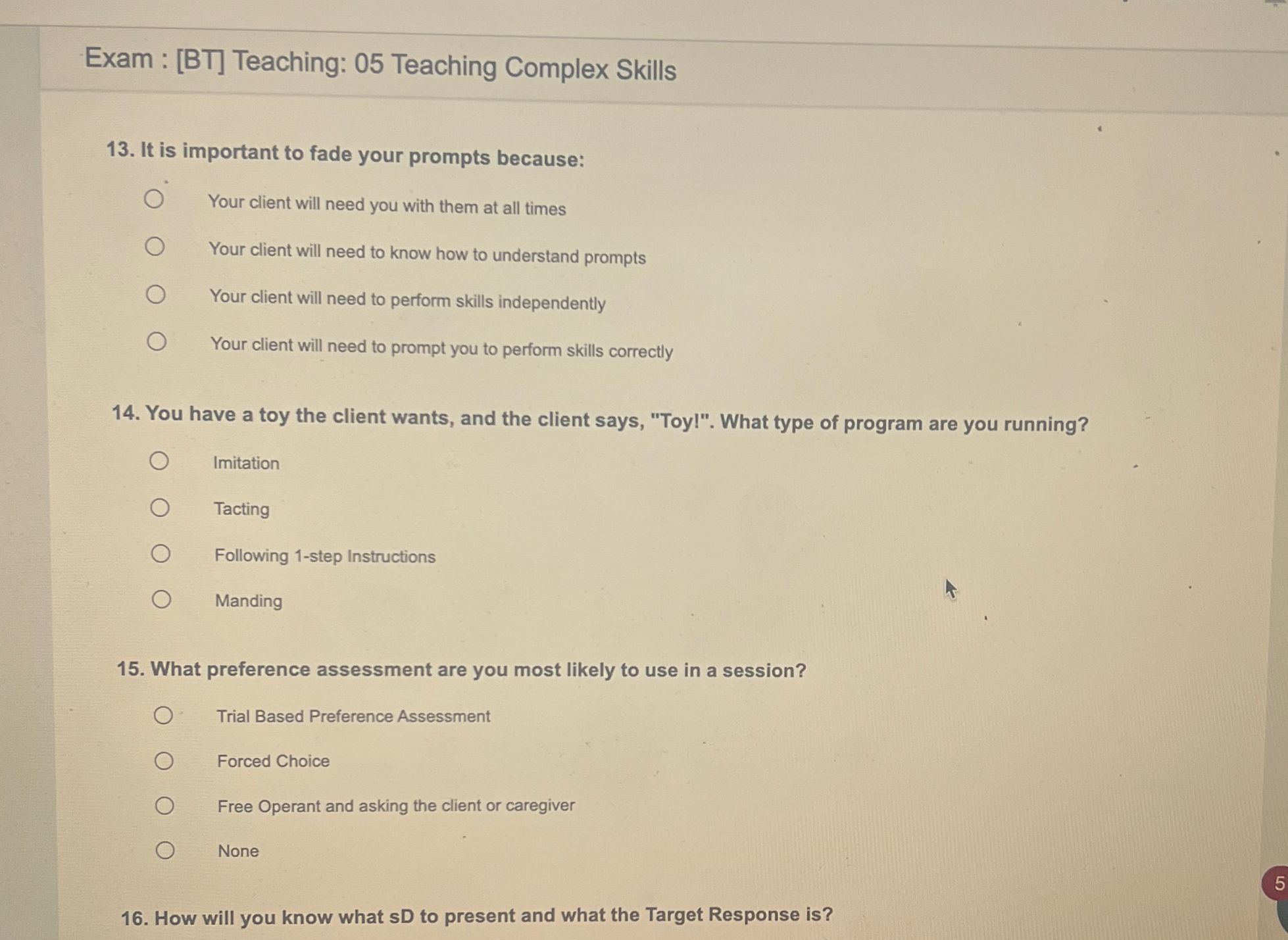 Solved Exam : [BT] ﻿Teaching: 05 ﻿Teaching Complex Skills13. | Chegg.com