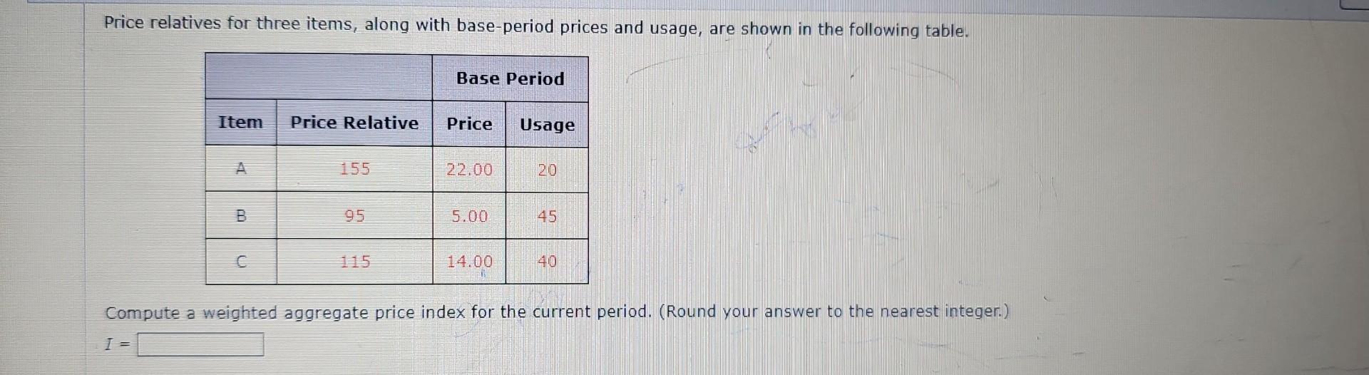 Solved Compute a weighted aggregate price index for the | Chegg.com