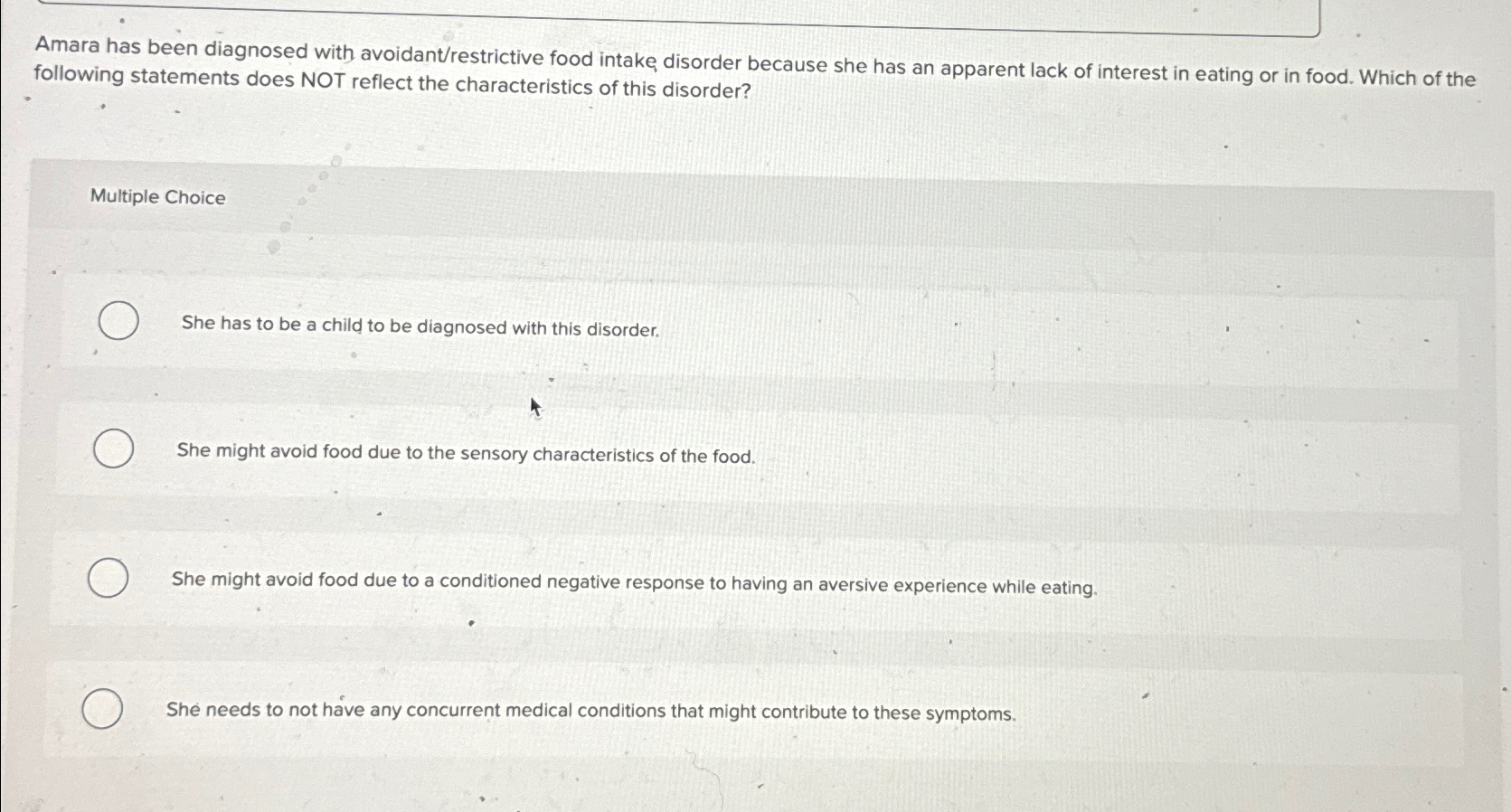 Solved Amara has been diagnosed with avoidant/restrictive | Chegg.com