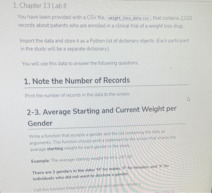 . Chapter 13 Lab II You have been provided with a CSV | Chegg.com