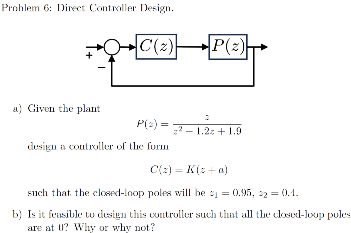 Solved Problem 6: Direct Controller Design.a) ﻿Given the | Chegg.com