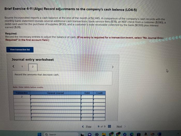 Solved Brief Exercise 4-11 (Algo) Record adjustments to the | Chegg.com