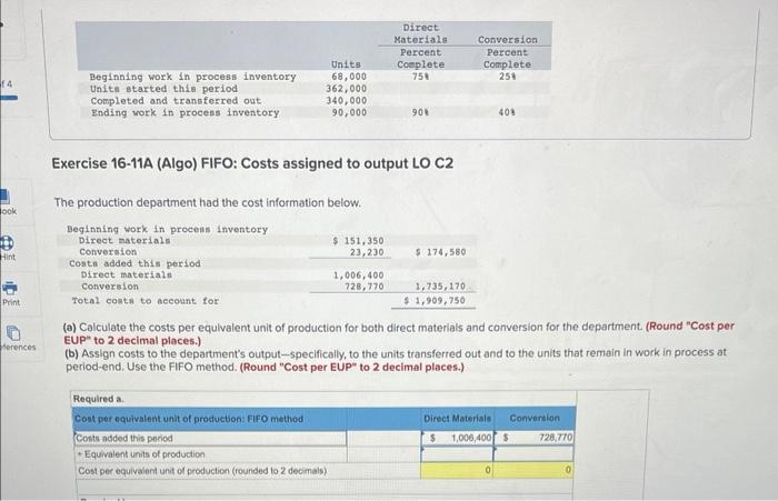 Solved calculate the costs per equivalent unit of production | Chegg.com