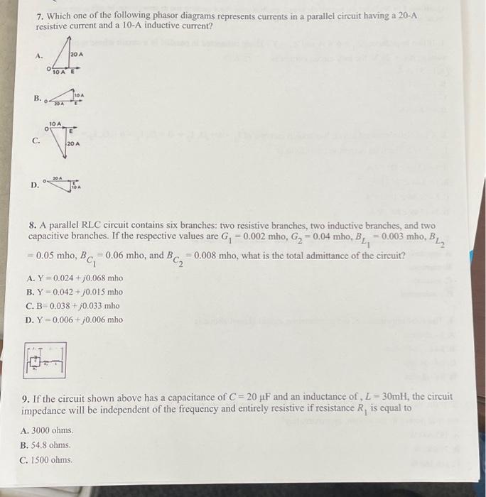 Solved 7. Which one of the following phasor diagrams | Chegg.com