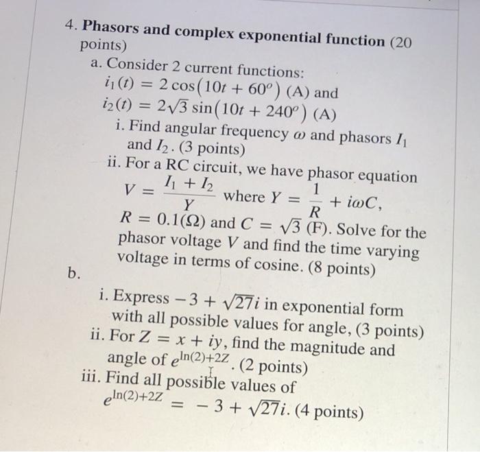 Solved 4. Phasors and complex exponential function (20 | Chegg.com