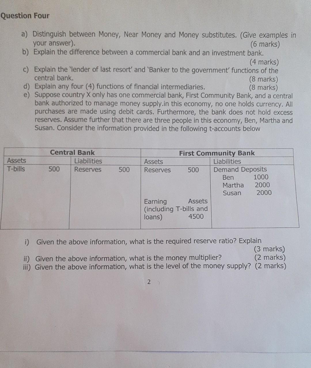 Solved question Four a) Distinguish between Money, Near | Chegg.com