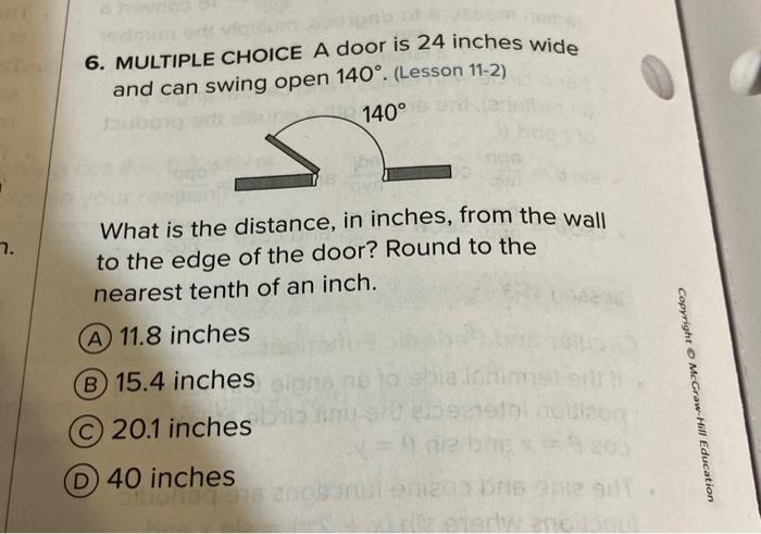 Solved 6. MULTIPLE CHOICE A door is 24 inches wide and can | Chegg.com