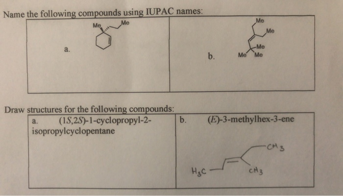 Solved Name the following compounds using IUPAC names: MeMe | Chegg.com