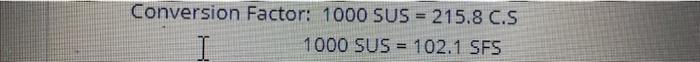Solved Conversion Factor: 1000 SUS = 215.8 C.S 1000 SUS = | Chegg.com