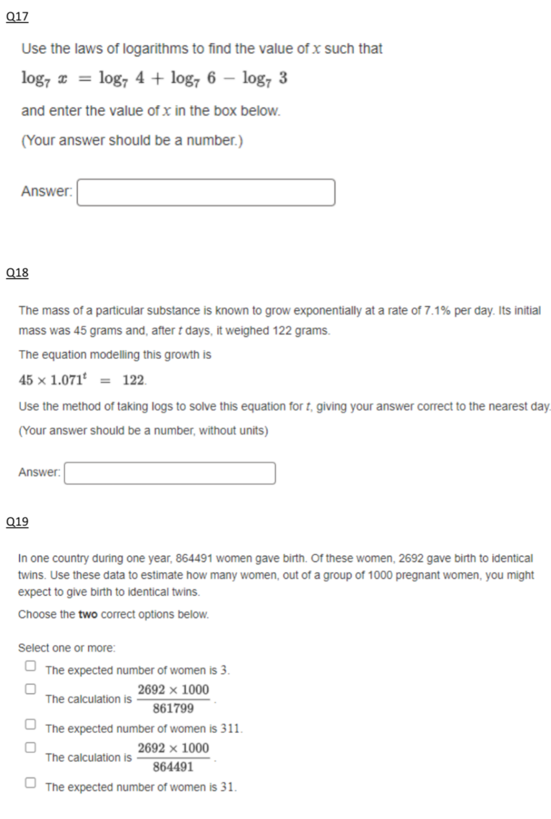 Solved Q17 Use the laws of logarithms to find the value of x | Chegg.com