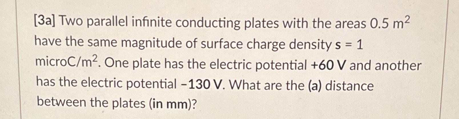 Solved [3a] Two parallel infinite conducting plates with the | Chegg.com