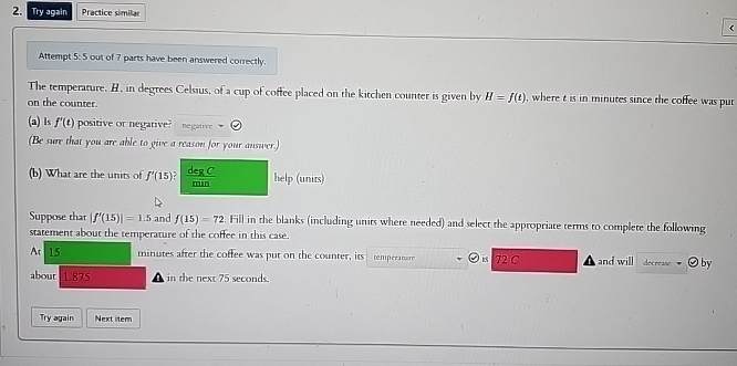 Solved Attempt 5 ﻿: 5 ﻿out of 7 ﻿parts have been answered | Chegg.com