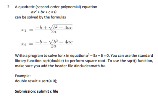 2 ﻿A quadratic (second-order polynomial) | Chegg.com