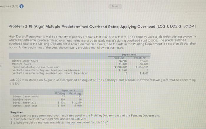 Solved Problem 2-19 (Algo) Multiple Predetermined Overhead | Chegg.com