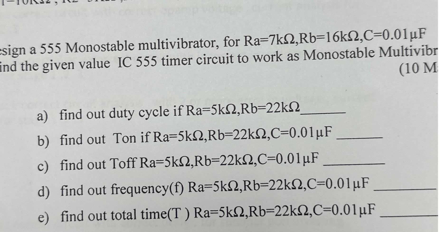Solved sign a 555 ﻿Monostable multivibrator, for | Chegg.com