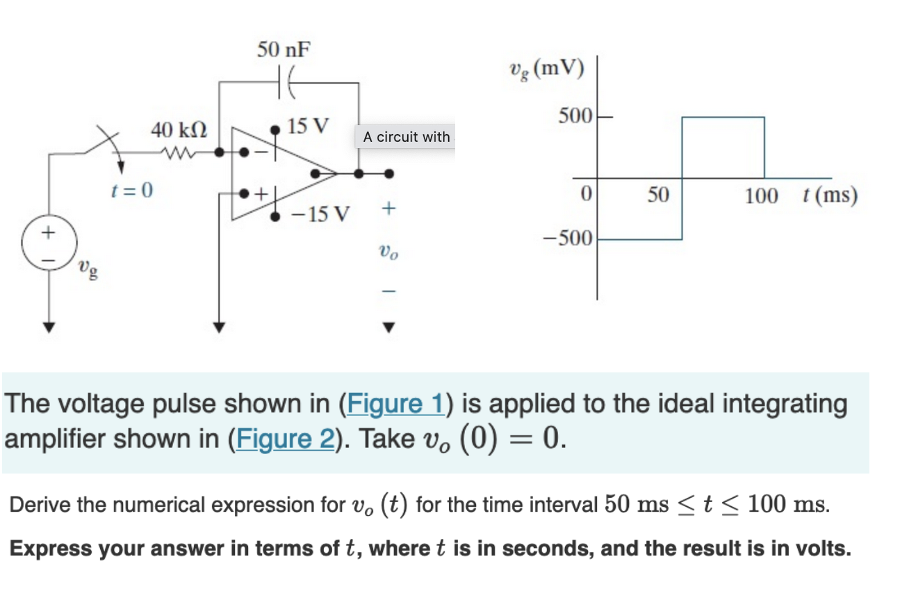 Solved The voltage pulse shown in (Figure 1) ﻿is applied to | Chegg.com