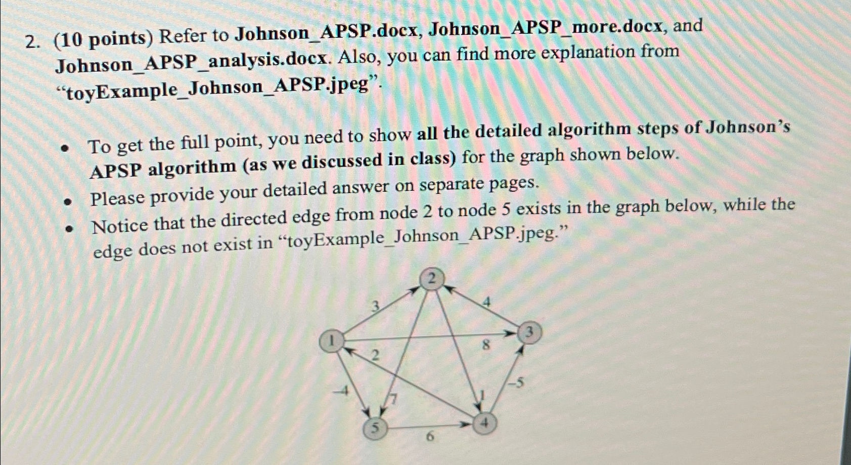 Solved (10 ﻿points) ﻿Refer to Johnson_APSP.docx, | Chegg.com