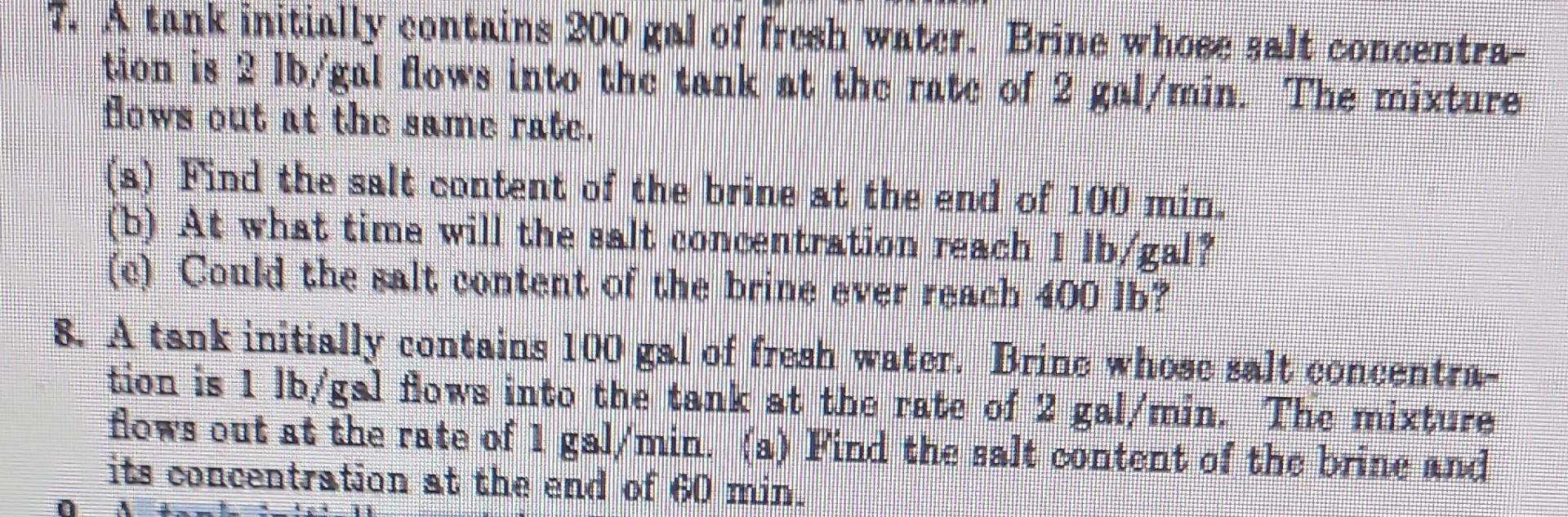 Solved 7 A Tank Initially Contains 200gA Of Ffesh Water Chegg solved-7-a-tank-initially-contains-200ga-of-ffesh-water-chegg