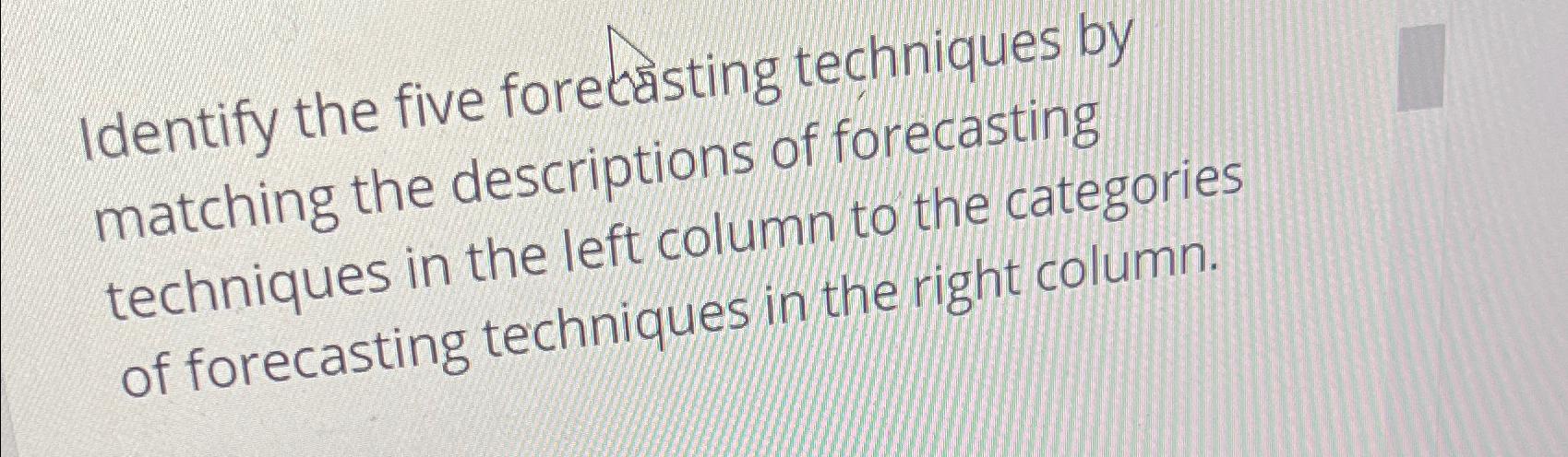 Solved Identify the five forecassting techniques by matching | Chegg.com