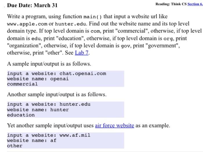 Solved Due Date: March 31 Write a program, using function | Chegg.com Solved Due Date: March 31 Write a program, using function | Chegg.com