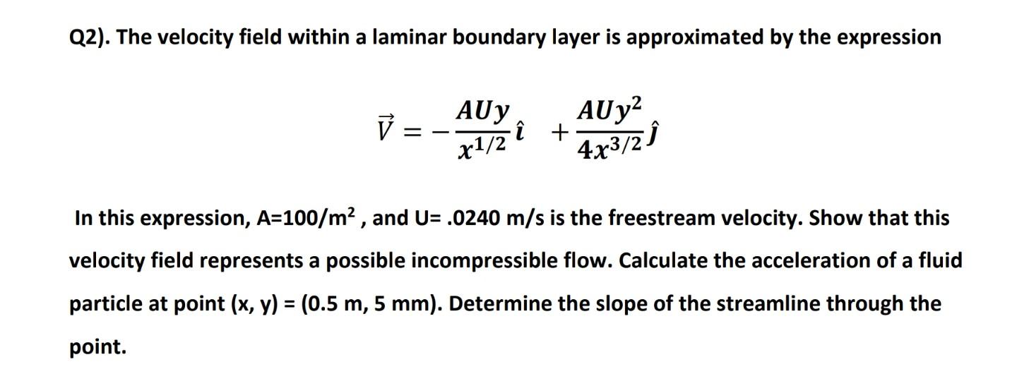 Solved Q2). The velocity field within a laminar boundary | Chegg.com
