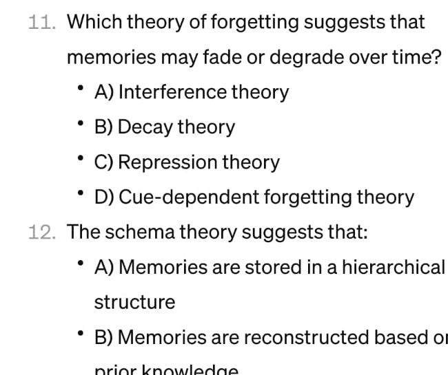 Solved Which theory of forgetting suggests that memories may | Chegg.com