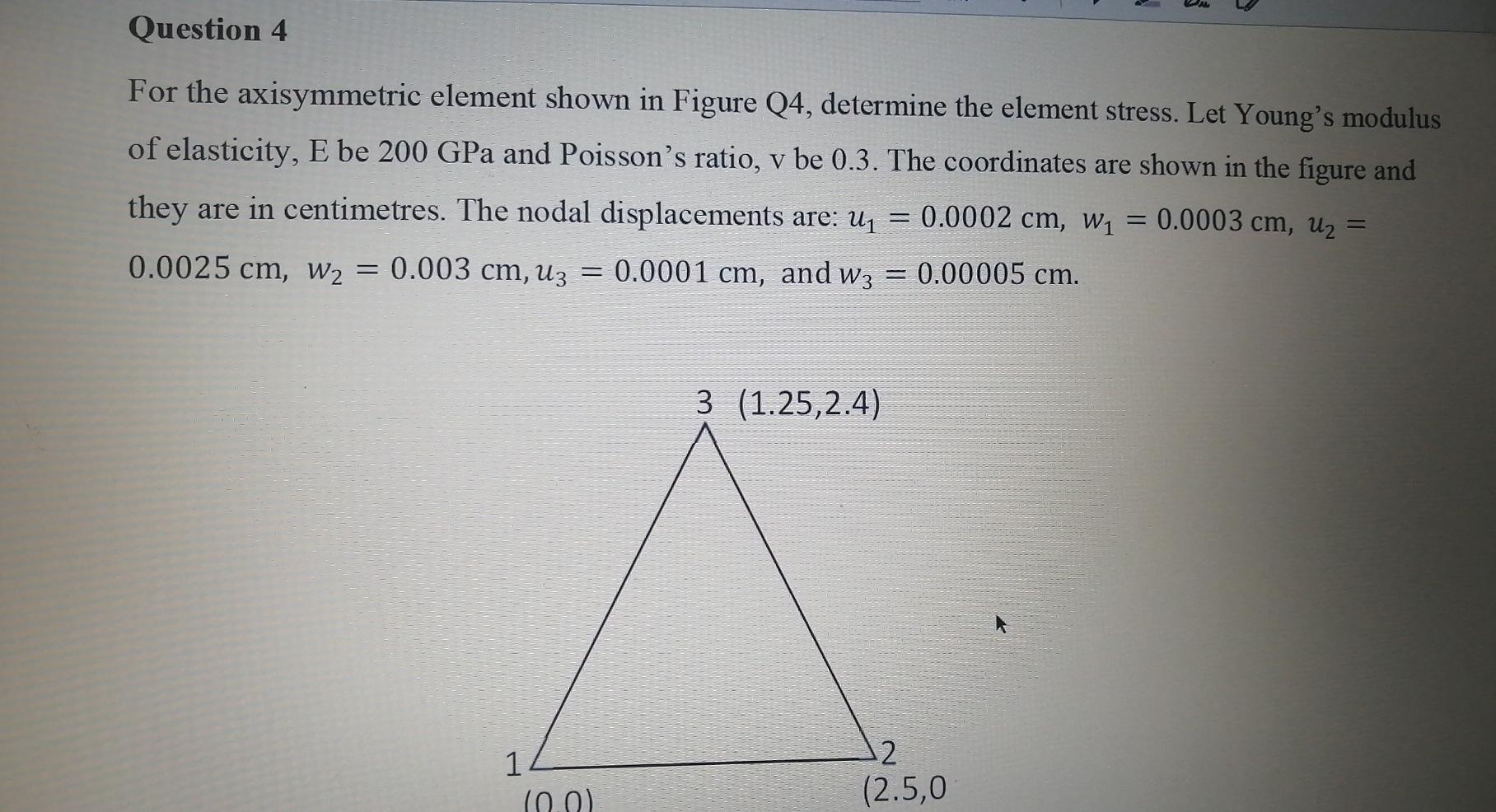 Solved Question 4 For the axisymmetric element shown in | Chegg.com
