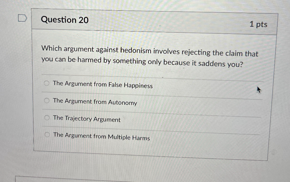 Solved Question 201ptsWhich argument against hedonism | Chegg.com