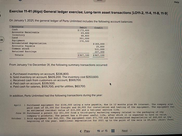 Exercise 11-41 (Algo) General ledger exercise; | Chegg.com