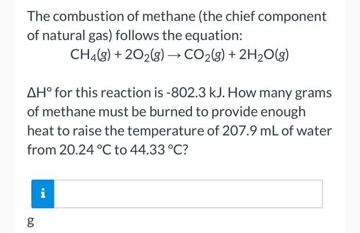 Solved The combustion of methane (the chief component of | Chegg.com