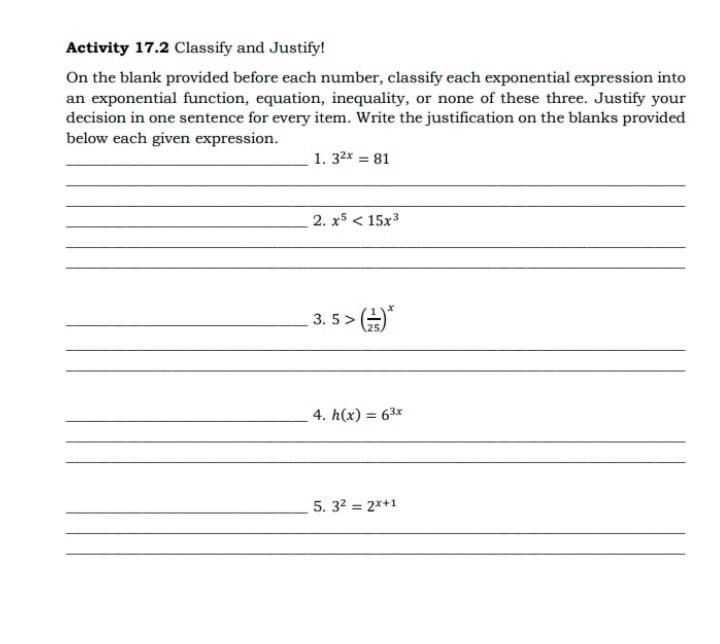 Solved Activity 17.2 Classify and Justify! On the blank | Chegg.com